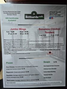 Menu - The Billiards Café